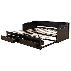 Bellemave Daybed with Drawers Twin Size Wood Daybed with Storage Extendable Twin to King Extending Daybed for Kids Teens Adults, No Box Spring Required, Espresso