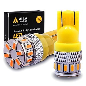 Alla Lighting T10 Wedge 168 194 LED Bulbs, Amber Yellow Super Bright 360° Side Marker Lights, Interior Map, Dome, Trunk Lamps W5W 2825 175, 3014 18-SMD 12V Replacement for Cars, Trucks