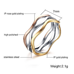 VNOX Womens Girls Stainless Steel Tri-color Wave Band Ring for Wedding Promise Engagement,Size 9