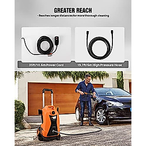 Electric Pressure Washer, ENGiNDOT 2100 PSI 1.8 GPM Electric Power Washer with 5 Spray Nozzles, Pressure Clean Machine with Total Stop System for Cleaning Stair, Car, Driveway, Garden, Deck, Fence