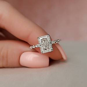 3.50 Carat Radiant Hidden Hidden Halo Engagement Ring, Dainty Moissanite Engagement Ring with Alternating Side Diamonds, Radiant Cut Diamond Engagement Ring in 14K White Gold, Ring Size - 7