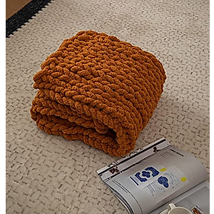 Chunky Knit Blanket Soft Chenille Yarn Knitted Throw Blanket 50"X60" Handmade Cable Warm Thick Giant Blanket for Couch Bed Trips (Burnt Orange, Throw 50“x60”)