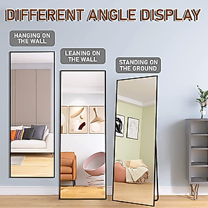 Yone jx je 65" x 24" Full Length Mirror Hanging Standing or Leaning, Bedroom Mirror Floor Mirror Wall-Mounted Mirror with Alloy Frame, Black
