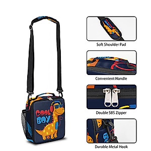 TropicalLife Lunch Bag for Boys, Reusable Cute Lunch Box Insulated Kids Cooler Tote Bag with Adjustable Shoulder Strap School Lunch Container for Toddler Kids Teen Girls (Cool Dinosaur)