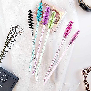 Elisel 300 PCS Disposable Mascara Brushes Crystal Eyelash Brushes Mascara Wands Applicator Eyelash Extensions Makeup Tools Eyebrow Brush (Crystal multicolor)