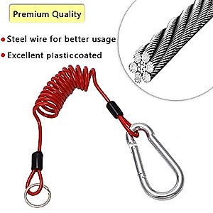 JSCARLIFE 4' Breakaway Trailer Cable, Trailer Brake Cable RV Stainless Steel Spring Towing Coiled Wire Safety Straps Ground Clip to Coiled Safety Cables Strap for RV Towing Trail（2Pcs）