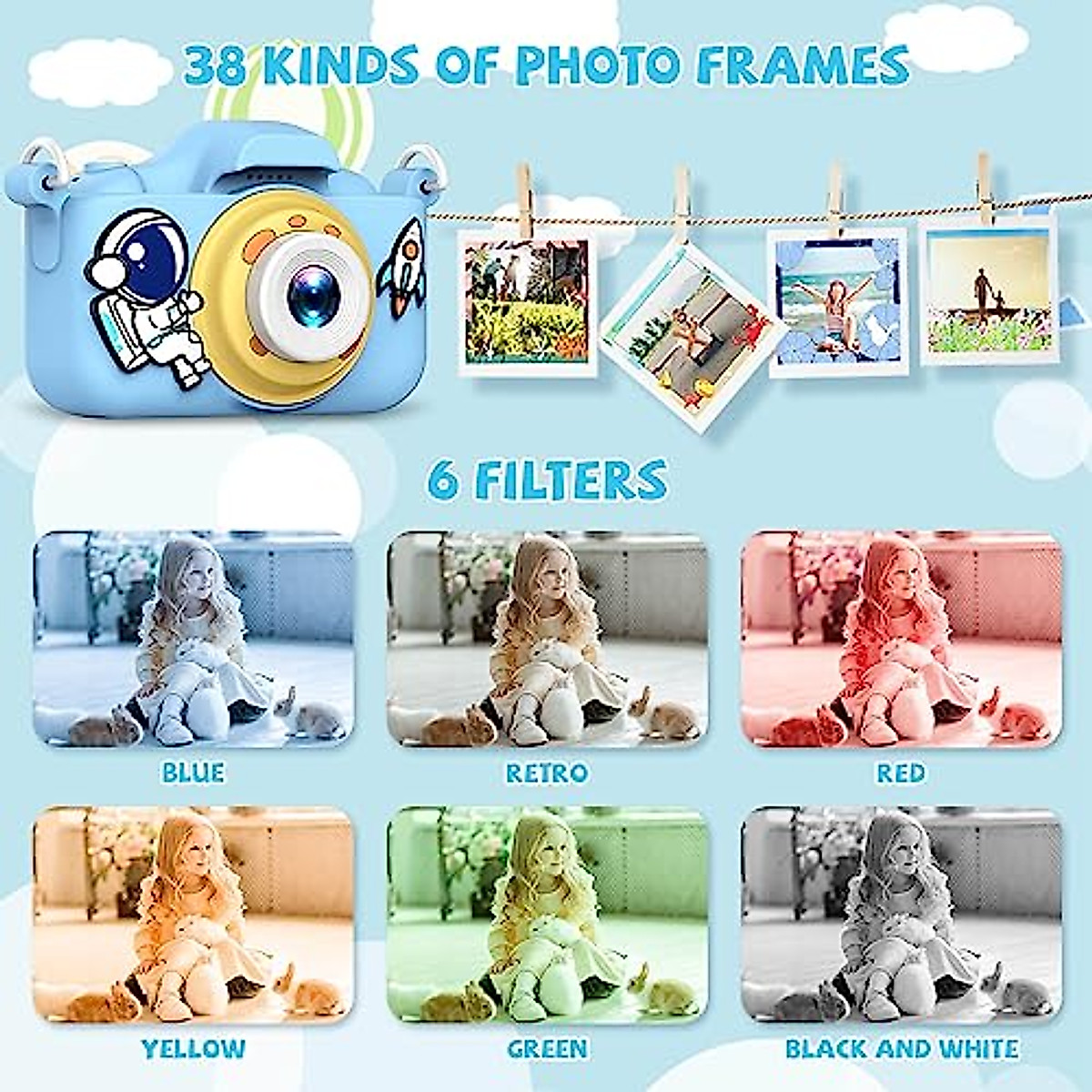 JCC Children Camera for Girls/Boys, Portable Selfie Toy Camera for Toddlers Age 3-12 Year Old,20MP 1080P HD Digital Video Camera with 32GB SD Card for Kids Birthday Christmas Festival Gifts (Blue)