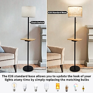 CHH Modern Floor Lamp with Dual USB Ports & Rectangle Tray Table LED Floor lamp for Bedroom, Living Room or Office and Farmhouse Country Lighting - Linen Shade