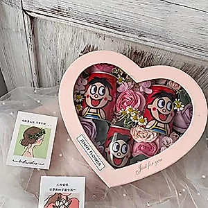 DWIPER Pink Heart Shaped Gift Boxes for Flowers Packaging with Clear Lid for Christmas, Hanukkah, Graduations, Weddings, Birthdays, Groom Gifts, Engagement Wrap Flowers, Candy and Gifts Set of 2(M/L)