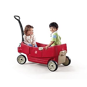 Step2 All Around Wagon For Kids – Comfortable, Durable Wagon with Whisper Wheels, Contoured Seats, Seat Belts, Cup and Snack Holders, Storage – Foldable Handle – Wagon Makes Great Stroller Alternative
