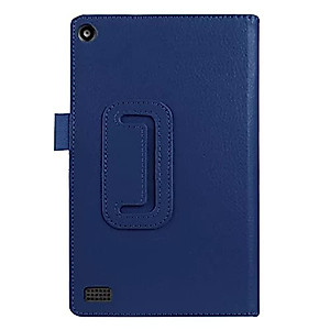 ZZOUGYY Tablet Cover for Amazon Kindle Fire 7 5th Generation(Model:SV98LN,2015 Release),Ultra Slim Folio Stand Lightweight Leather Case for Kindle Fire HD7 5th Gen 7" (Li-Dark Blue)