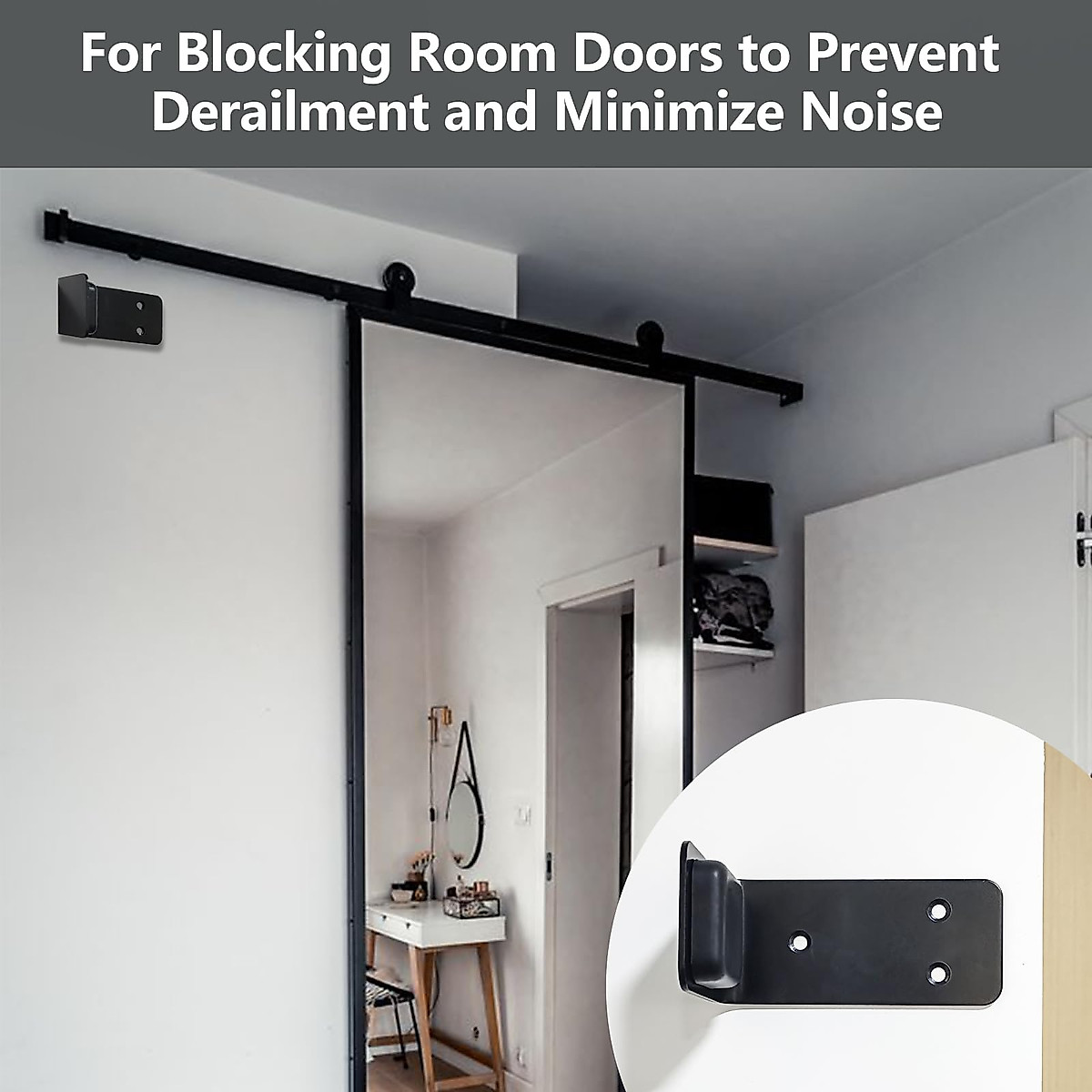 90 Degree Right Angle Door Stopper, Heavy Duty Sliding Barn Door Stop Holder Anti-Collision Wall Mounted Door Stopper with Screws On Floor or Wall (Black)