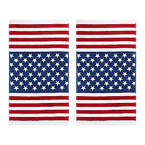 Celebrate Patriotic Kitchen Towels Red White and Blue, Flag Stars and Stripes, Set of 2 Cotton Dishtowels, for 4th of July, Memorial or Labor Day