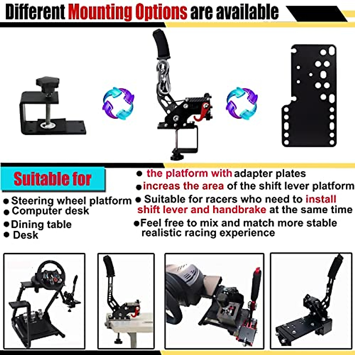 Obokidly Upgrade 2-IN-1 USB Handbrake Support G27/G29/G920 Compatible With PS4/XBOX ONE + PC For Simracing Game Sim Rig With Clamp (Support G920 With Clamp, Black)