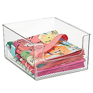 mDesign Modern Plastic Open Front Dip Storage Organizer Bin Basket for Household Organization - Shelves, Cubby, Cabinet, and Closet Organizing Decor - Ligne Collection - 8 Pack - Clear