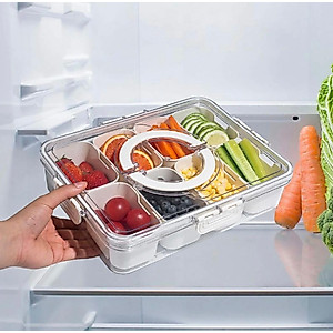 Generic Snack Box Container- Lunch Containers for Adults- Divided Serving Tray with Lid and Handle- Snack Tray Organizer- Snackle Charcuterie Boxes for, Adults, Travel, Party and Picnic., White