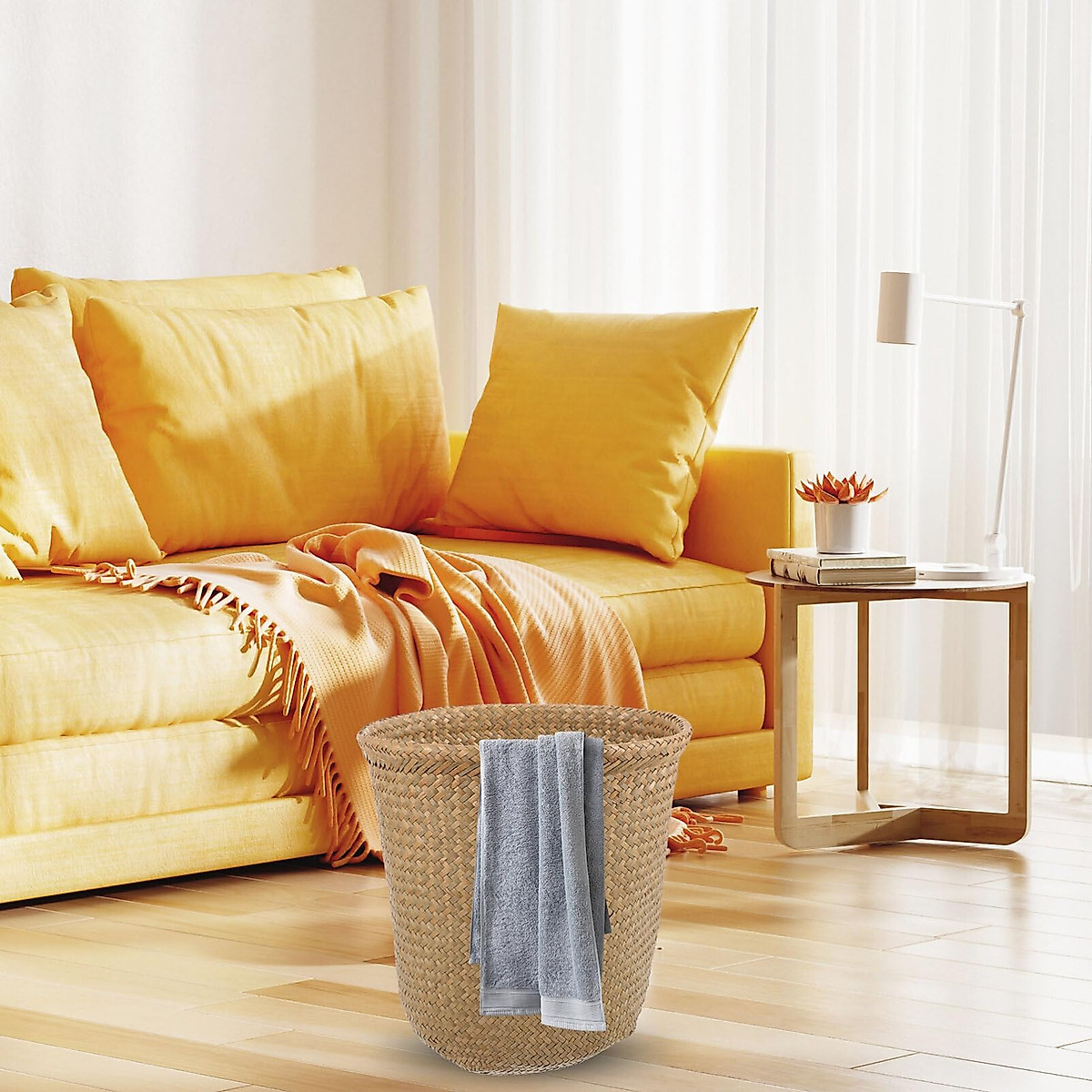 Garbage Bins Small Woven Basket Rattan Plant Pot Seagrass Waste Basket Basket Garbage Basket Clothes Hamper Laundry Hamper Wicker Seaweed Office Flower Vessel