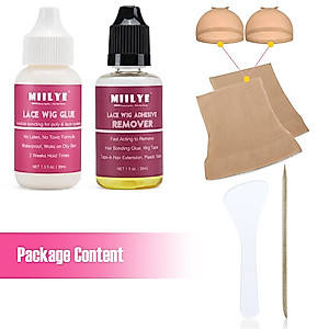 Wig Adhesive and Glue Remover Set, Invisible Waterproof MIILYE Hair Replacement Bonding Glue + Solvent, Strong Hold for Lace Front Wig and Poly Hairpieces, Toupee, Cosmetic Hair Systems