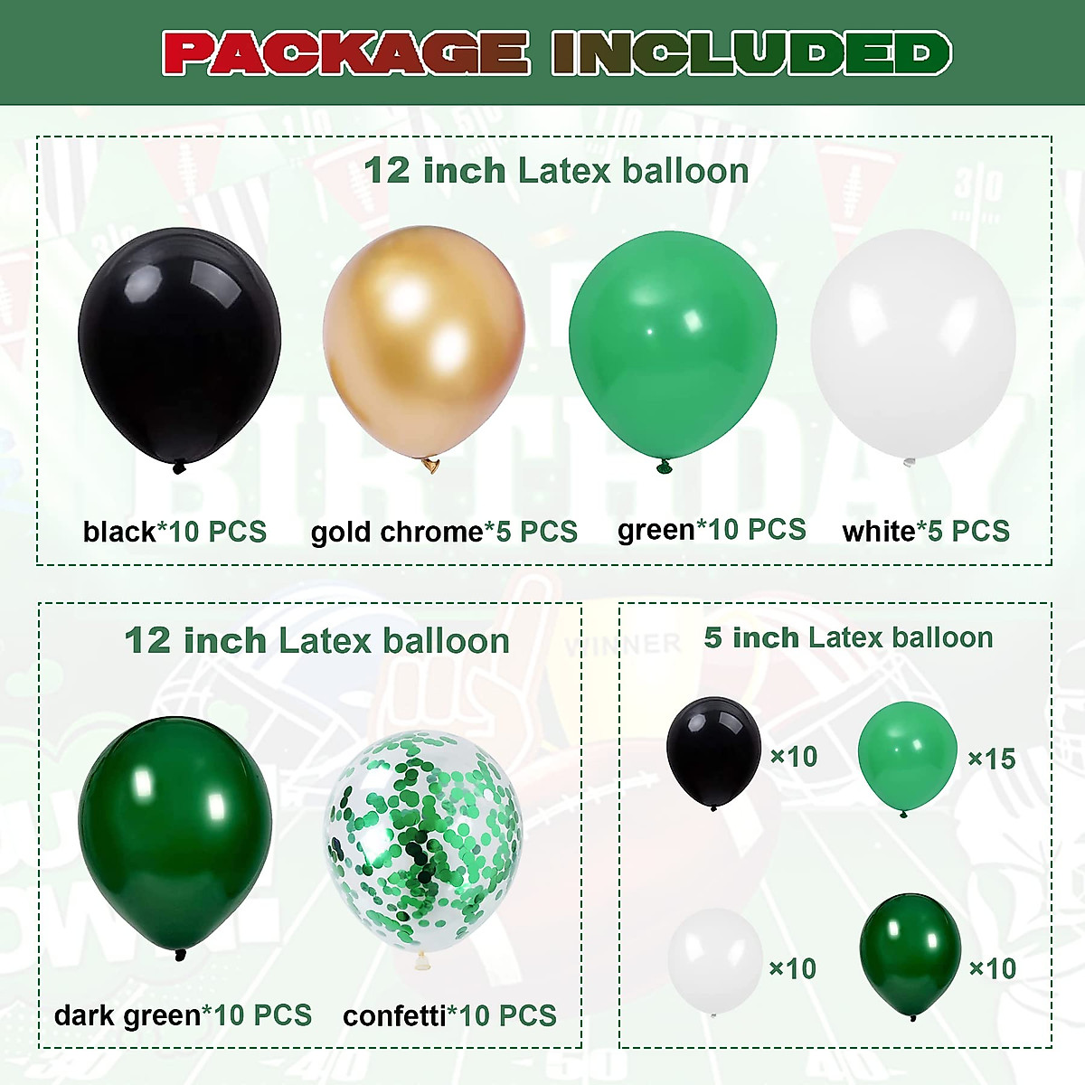 Football Party Balloon Arch Garland Kit, 106 Pcs Football Mylar Foil Latex Balloons for Kids Teenagers Sport Theme Birthday Party Decors, Football Theme Super Sunday Touchdown Party Decors Supplies