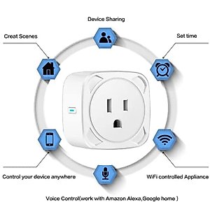 Smart Plug WiFi Outlet Tuya APP Compatible with Alexa and Google Home Wireless Remote Control 2.4GHz Wi-Fi Timer Socket Features Energy Monitoring (Power Monitoring) 16 Amp, White (US001)