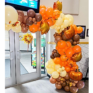 Fall Orange Balloons Garland Arch Kit -142pcs Orange Brown Balloons for Hello Fall Little Pumpkin Baby Shower Party Decorations Autumn Halloween Birthday Decorations