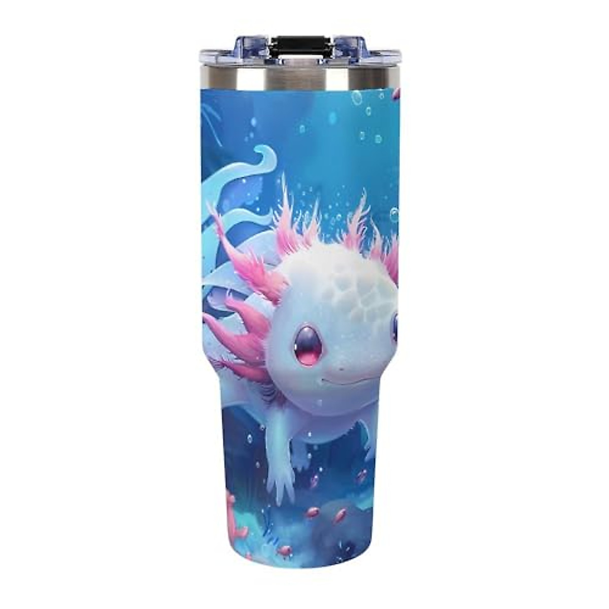 Cute Ocean Animal Axolotl Insulated Tumbler with Lid And Straw Stainless Steel Travel Coffee Mug 40oz Violet-style