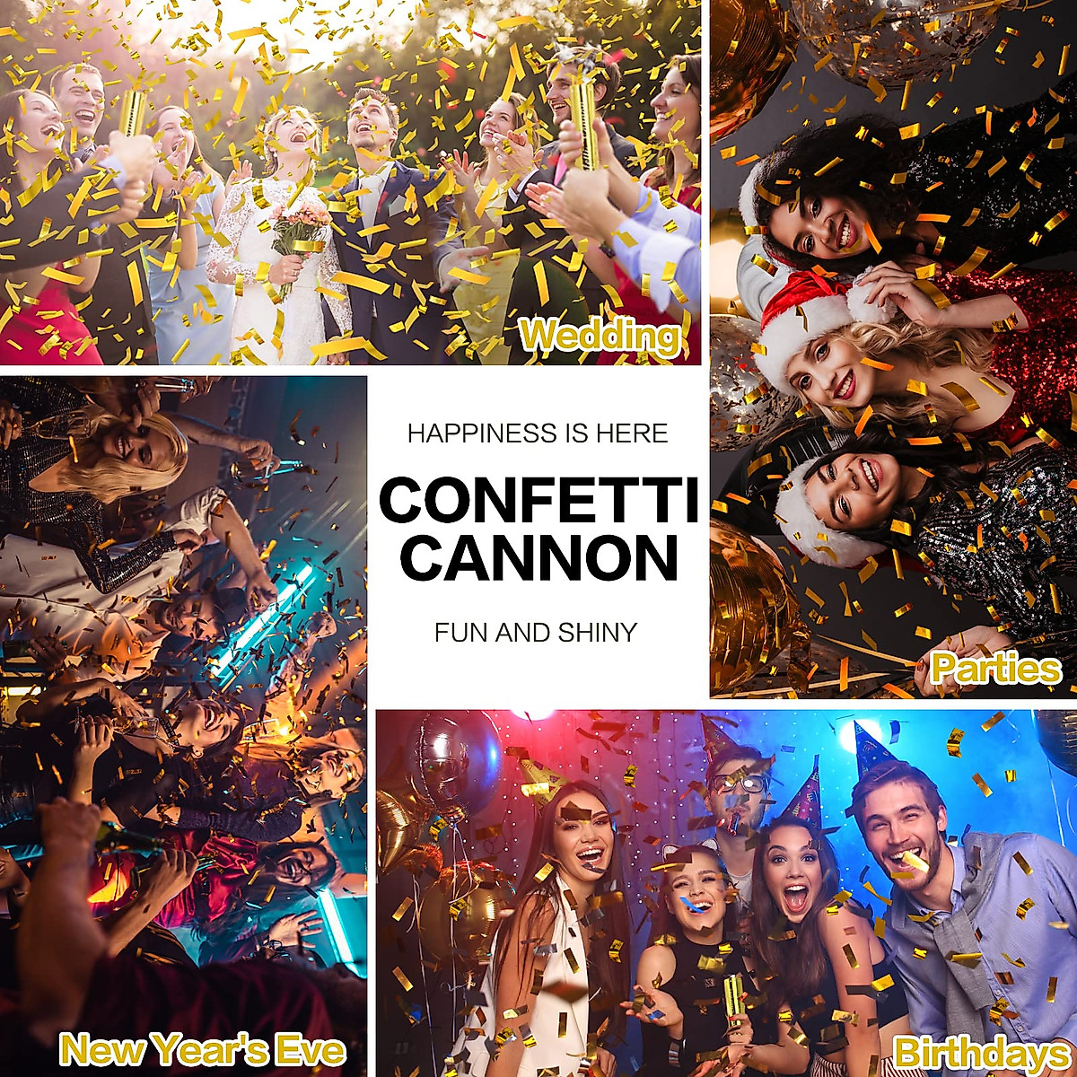 Confetti Cannon Gold Confetti Poppers Cannons 12 Pack Confetti Party Poppers Confetti Shooters Golden Confetti Cannon Bulk for Wedding Birthday Graduation Baby Shower Anniversary Christmas New Year's
