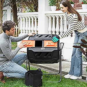 VIVOSUN Outdoor Tumbling Composter Dual Rotating Batch Compost Bin, 43 Gallon Orange Door