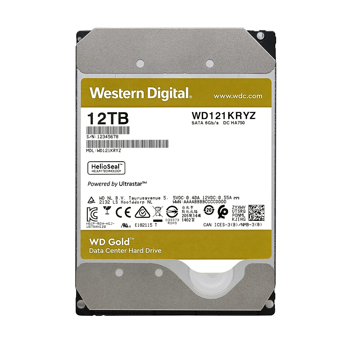 Western Digital 18TB WD Gold Enterprise Class Internal Hard Drive - 7200 RPM Class, SATA 6 Gb/s, 512 MB Cache, 3.5" - WD181KRYZ