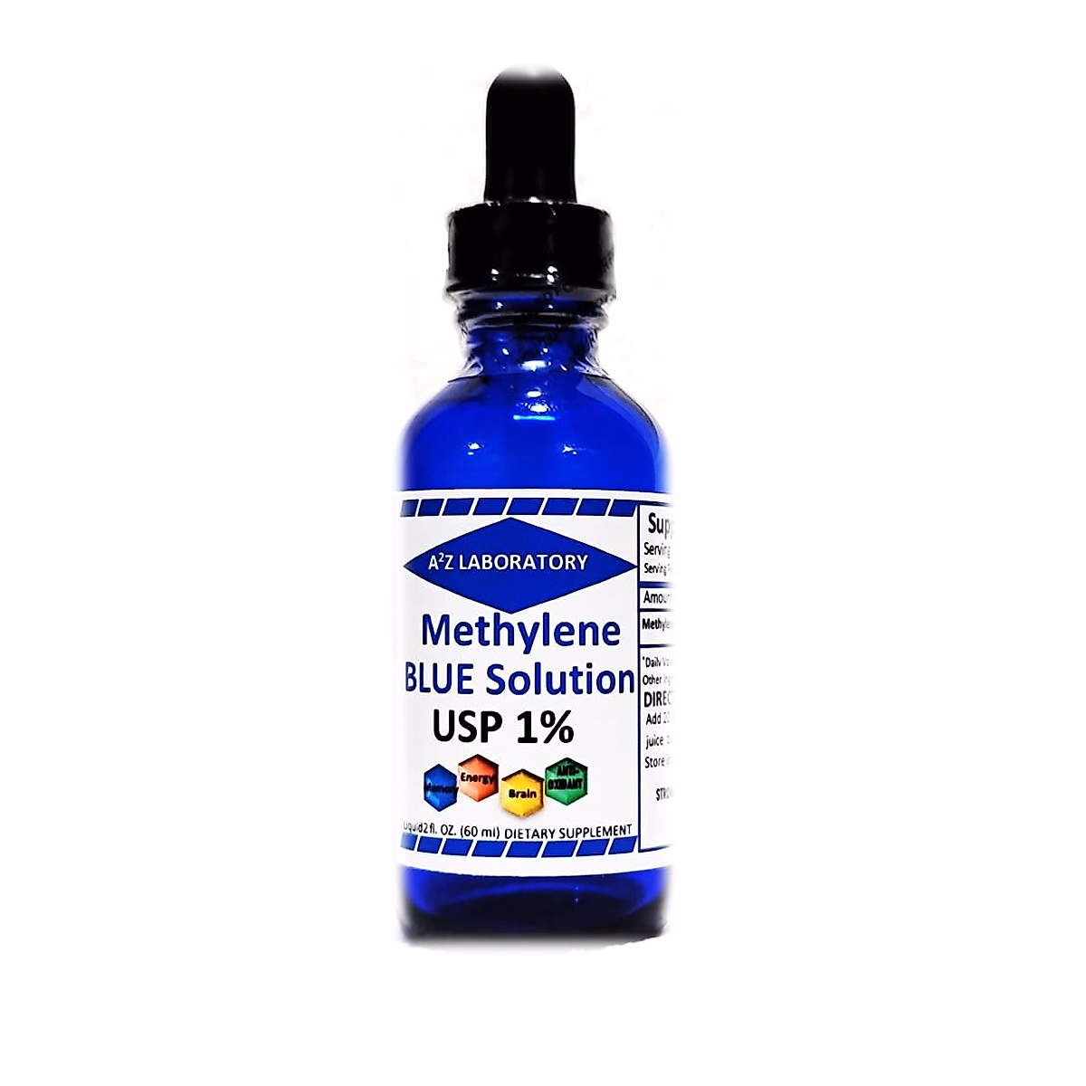 Methylene Blue 1% A2Z Laboratory | USP-Grade Methylthioninium Chloride Liquid | High Purity Dietary Supplement for Brain Function & Cognitive Health | No Formaldehyde (1) 50ml Glass Dropper Bottle