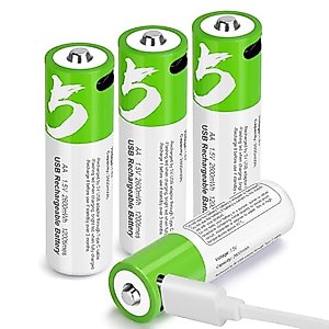 TEMIBATT Rechargeable Lithium AA Batteries,Double A Batteries 4 Pack, 2600mWh 1.5V Lithium Rechargeable AA Batteries 4-in-1USB-C Charging Cable for Household and Business Devices