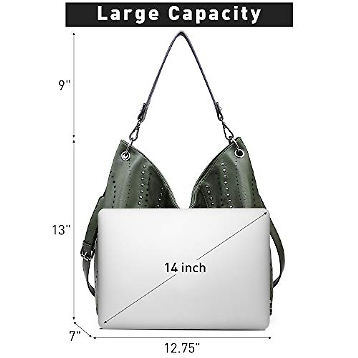 VONMAY Purses for Women Vegan Leather Handbags Large Ladies Studs Hobo Bags Tote Purse Bucket Shoulder Bag (Army green)