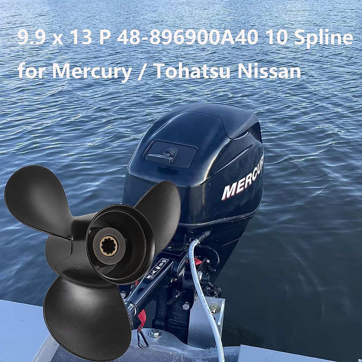 Qiclear 9.9 x 13 Pitch 48-896900A40 10 Spline Tooth Upgrade OEM Aluminum Boat Outboard Moto Propeller for Mercury Engines 25-30HP/ Tohatsu Nissan 3R0B645270 9 7/8x13 2-1/2" Gearcase,Rh