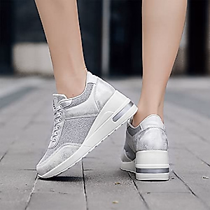 AONEGOLD Women's Platform Sneakers Wedges High Top Lace Up Shoes Increase Fashion Sneakers for Women Girls(White 37)