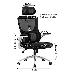 BRTHORY Office Chair Height-Adjustable Ergonomic Desk Chair with Lumbar Support, Breathable Mesh Computer Chair High Back Swivel Task Chair with Adjustable Headrest and Flip-up Armrests - White