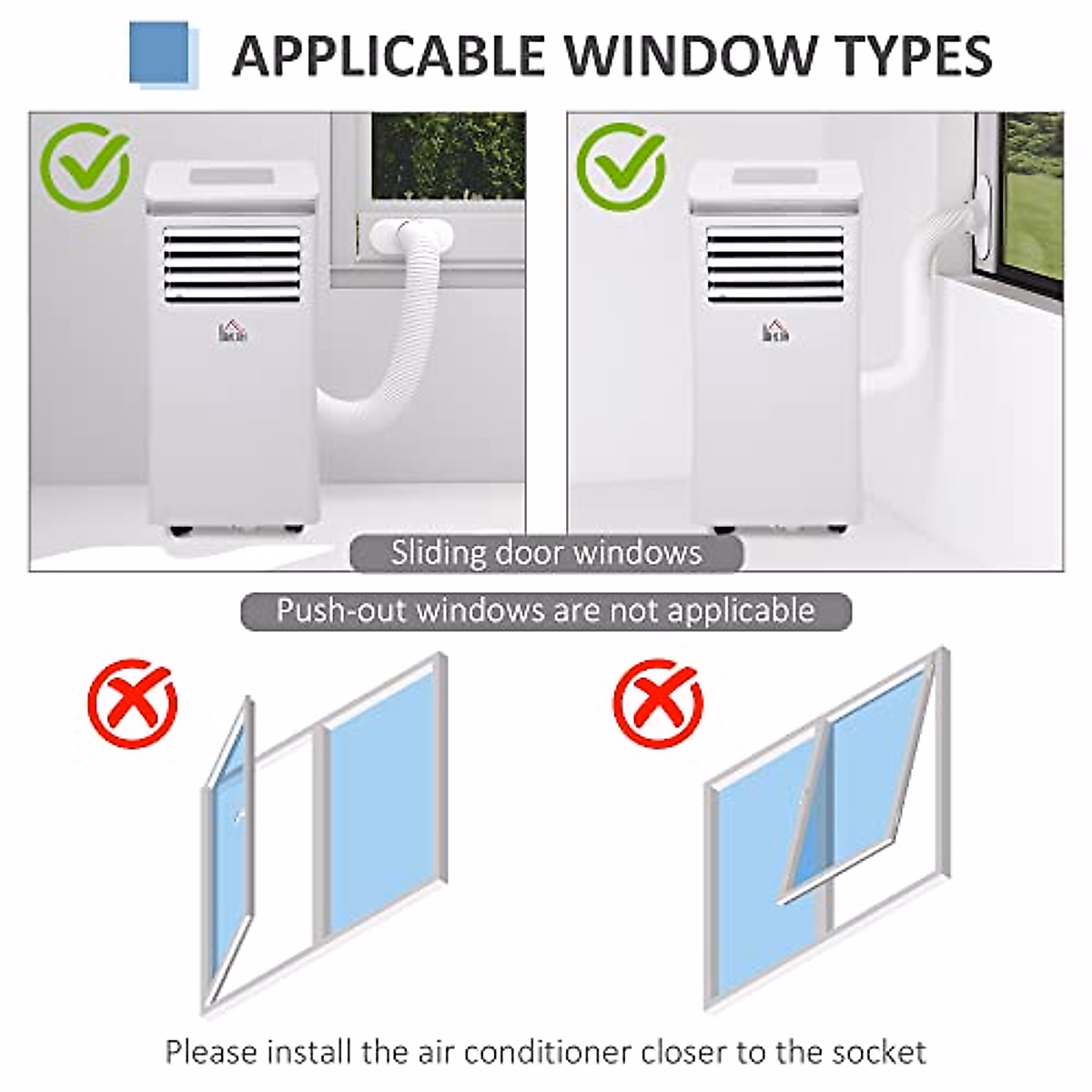 HOMCOM 10000 BTU Mobile Portable Air Conditioner for Home Office Cooling, Dehumidifier, and Ventilating with Remote Control, White