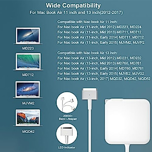 Mac Book Air Charger, Replacement for Mac Book Air AC 45W T-tip Shape Connector Power Adapter, Laptop Charger for Mac Book Air 11 inch and 13 inch (2012 2013 2014 2015 2017)