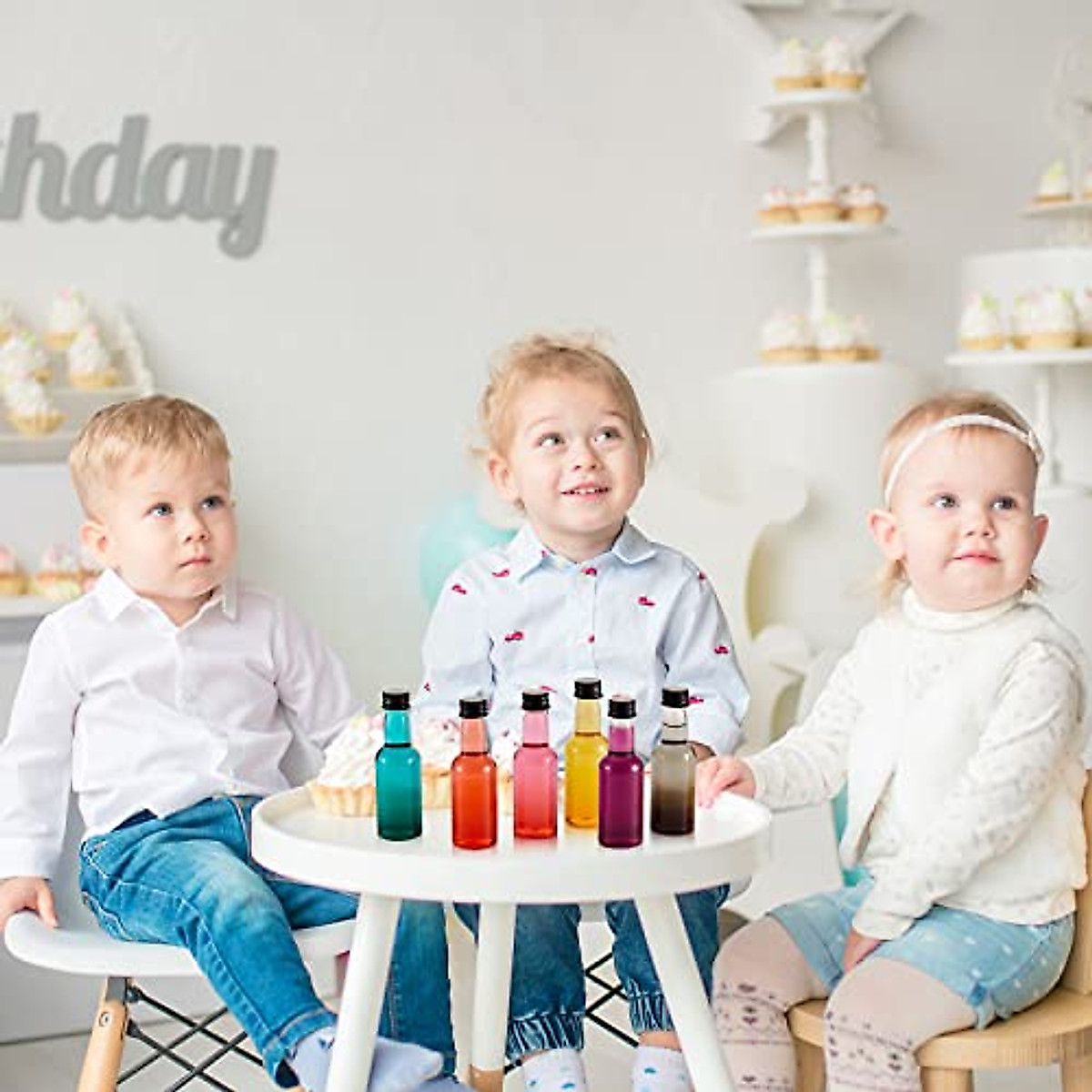 100 Pcs Mini Liquor Bottles Plastic Small Shot Bottles Mini Salad Dressing Bottle Empty Mini Alcohol Bottles with Black Cap Small Wine Bottles Hot Sauce Bottles Liquid Funnel Party Favors (1.7 Oz)