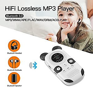 RUIZU 16GB MP3 Player for Kids, Cute Panda Portable Music Player MP3, Child MP3 Player with Bluetooth 5.0, Speaker, FM Radio, Voice Recorder, Alarm Clock, Stopwatch, Pedometer, Support up to 128GB