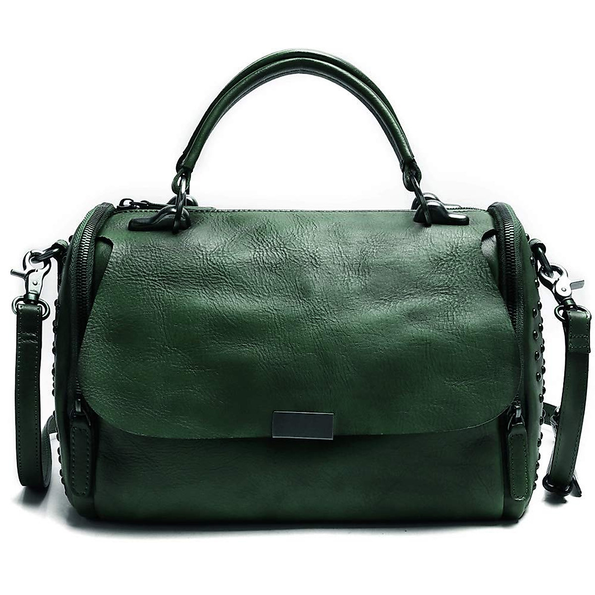 IVTG Genuine Leather Satchel Bag for Women Vintage Handmade Top Handle Crossbody Handbag (Green)