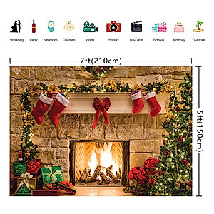 WOLADA 7x5FT Christmas Fireplace Photo Backdrop - Holiday Wall Decor and Background for Photography