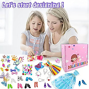 75Pcs Doll Clothes and Accessories Fashion Design kit for 11.5 Inch Doll Dress Up Including 2 Wedding Gown Dresses 1 Fashion Dress 2 Party Dress 8 Mini Dresses 3 Tops and Pants 10 Shoes 6 Necklaces