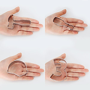 Fangleland Construction Cookie Cutter Stainless Steel 10 Pack with Dump Truck Tractor Cement Mixer Hammer Spanner Fondant Dough Biscuit Mold for 3rd Birthday Party Supplies