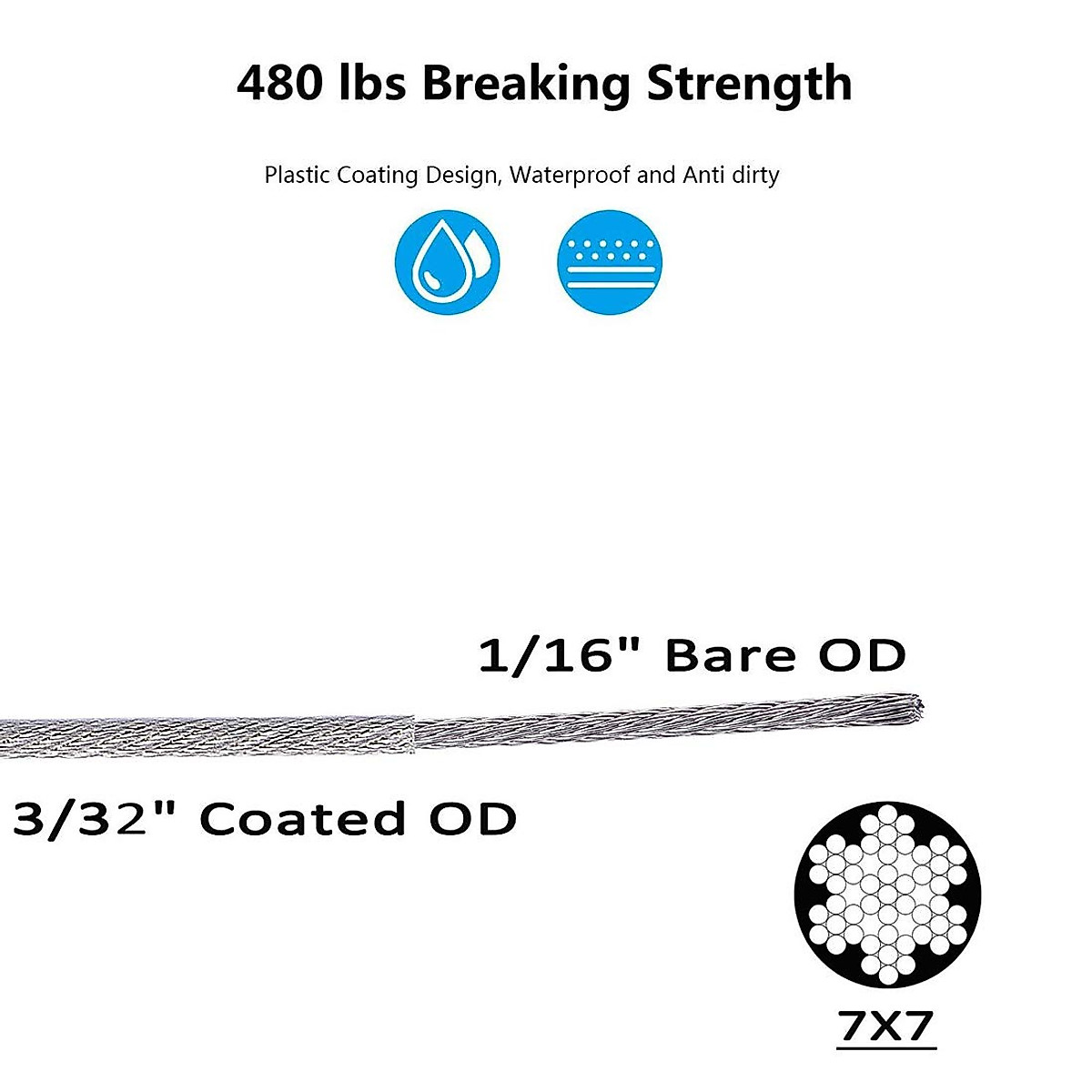 Litcher Globe String Light Suspension Kit, Outdoor Light Guide Wire, Vinyl Coated Stainless Steel Steel Cable，Include 150fts Transparent PVC and 304 Stainless Steel Wire Cable, Turnbuckle and Hooks