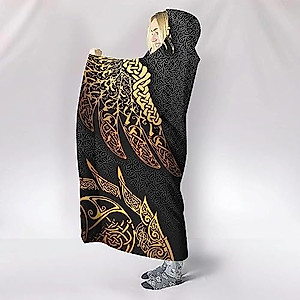 Viking 3D Printed Hooded Blanket Warm Soft Valhalla Viking Dragon Celtic Knot Unisex Winter Wearable Hooded Blanket Double Thick Plush Fleece Blanket Cape ( Color : Blanket , Size : 80x60in/150x200cm