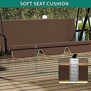 YITAHOME 3-Seat Porch Swing Outdoor Heavy Duty Patio Swing Chair with Stand Adjustable Canopy Soft Cushion for Garden, Patio, Lawn, Balcony and Deck, Brown