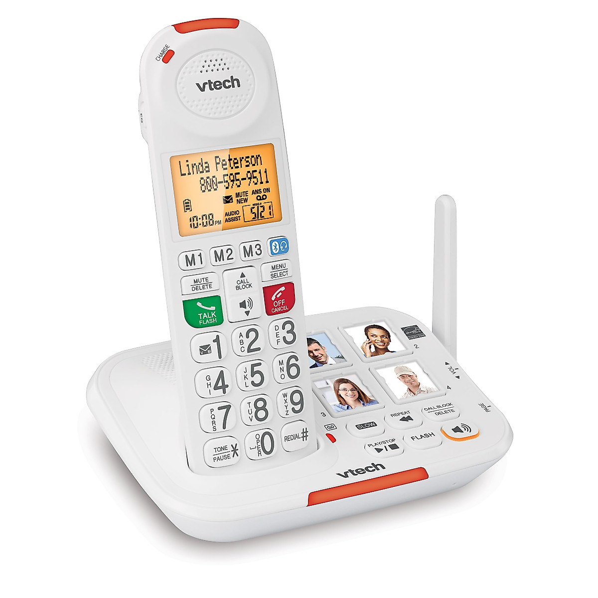 VTech SN5127 Amplified Cordless Senior Phone with Answering Machine, Call Blocking, 90dB Extra-loud Visual Ringer, One-touch Audio Assist on Handset up to 50dB, Big Buttons and Large Display, White