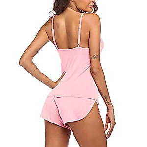 Ekouaer Sleepwear Women Sleep Short Set Sexy Nighty v Neck Nightwear Soft (Pink ,Medium)