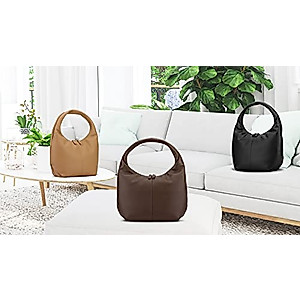 Puffer Hobo Bag, Women Leather Shoulder Bag Handbags Winter Soft Padded Tote Purse, Black