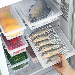 BEIJIALY Plastic Food Containers with Removable Drain Plate and Lid, Fridge Food Box Transparent Rectangular Versatile Food Storage Container Stackable Produce Containers for Home